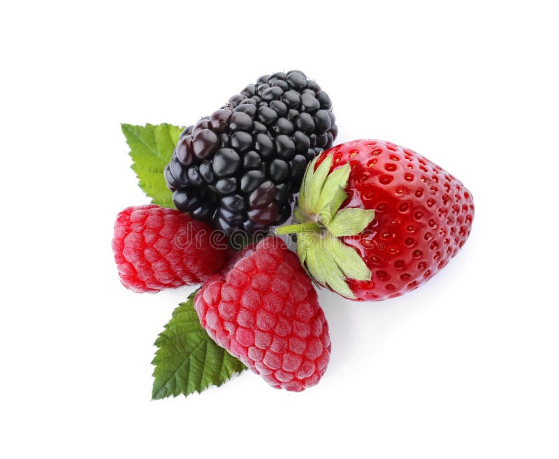 Mix of Different Fresh Berries Isolated on White Stock Image - Image of ...