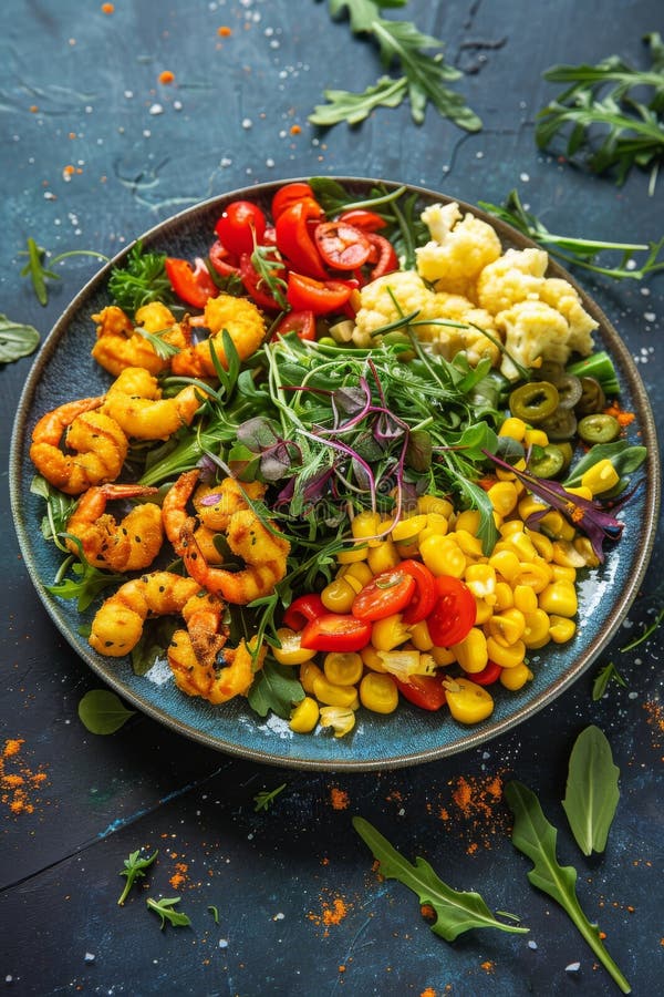 Mix of Different Fried Vegetables on a Plate , Generative AI, Stock ...