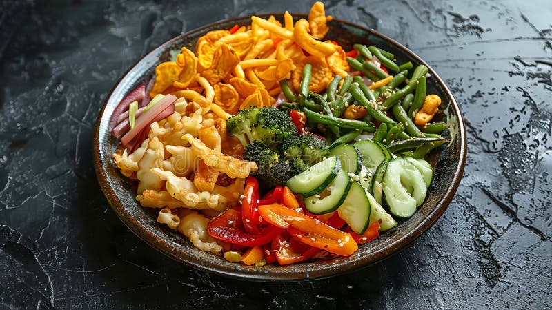 Mix of Different Fried Vegetables on a Plate , Generative AI, Stock ...