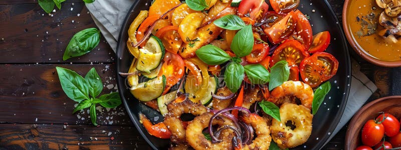 Mix of Different Fried Vegetables on a Plate , Generative AI, Stock ...