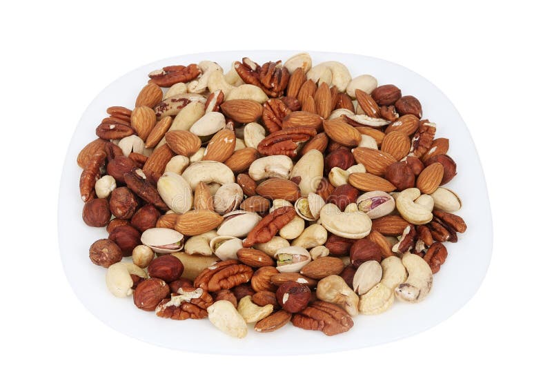 Mix of Different Nuts on a Plate Isolated Stock Image - Image of macro ...