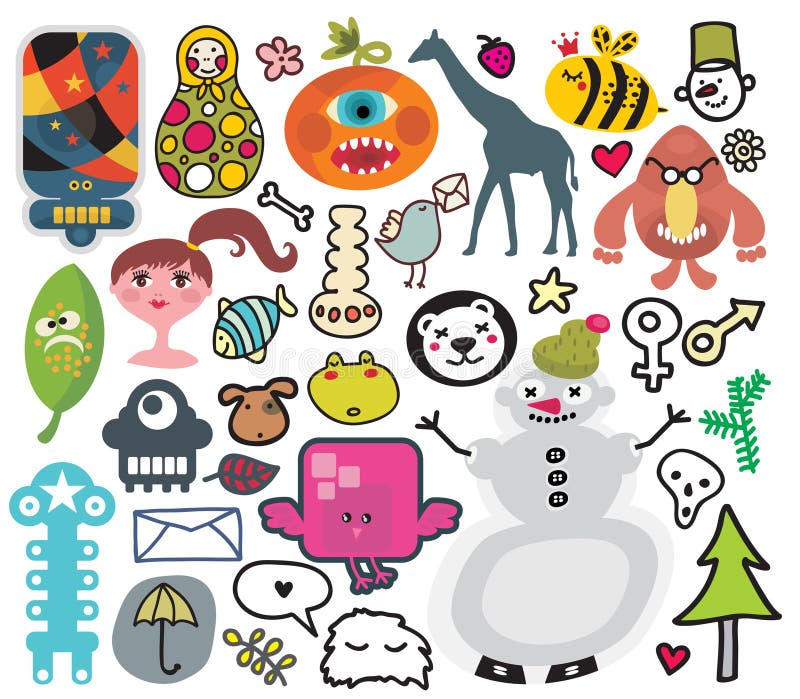 Mix of Different Vector Images. Stock Vector - Illustration of cute ...