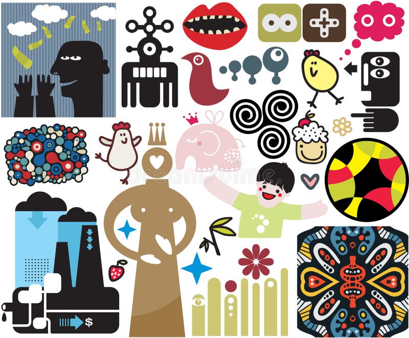 Mix of Different Vector Images. Stock Vector - Illustration of ...