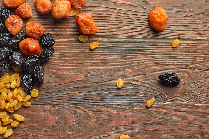 Mix of Dried and Dried Fruit, Top View, Beautiful Wooden Background ...