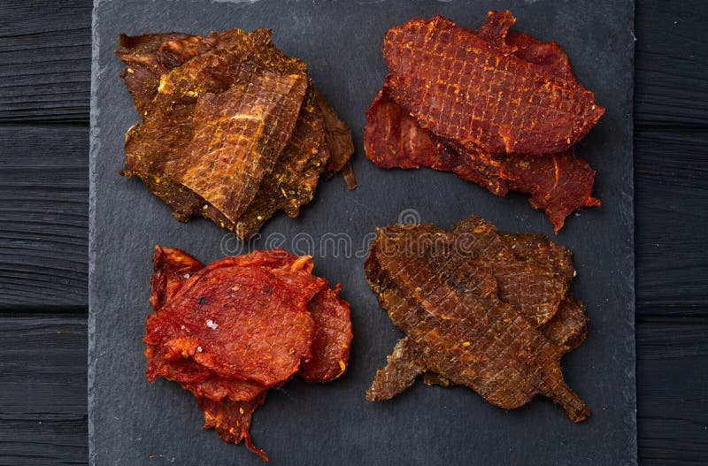 Mix of Dried Meat Jerky . from Chicken , Beef and Pork Stock Photo ...