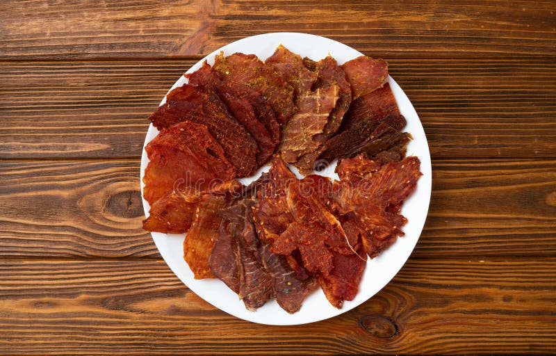 Mix of Dried Meat Jerky . from Chicken , Beef and Pork Stock Photo ...