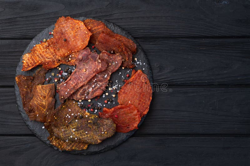 Mix of Dried Meat Jerky . from Chicken , Beef and Pork Stock Image ...