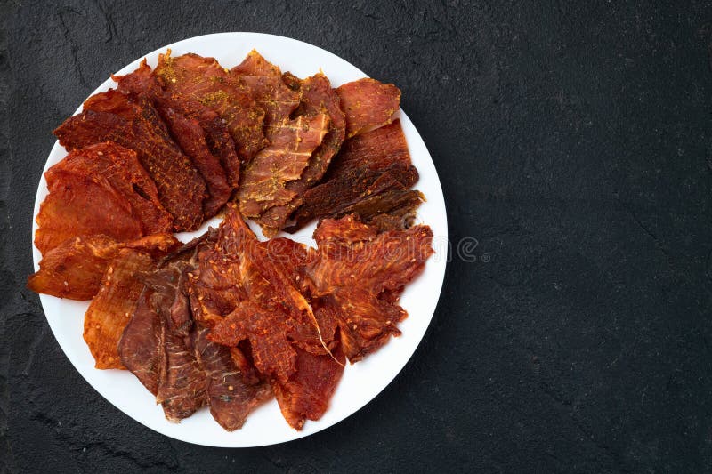 Mix of Dried Meat Jerky . from Chicken , Beef and Pork Stock Image ...