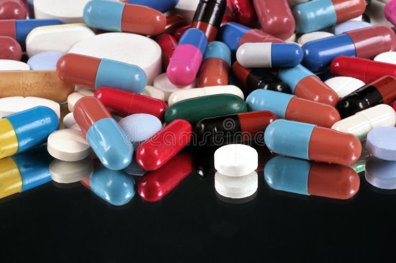 Mix of Drugs on Black Background Stock Photo - Image of glass, black ...