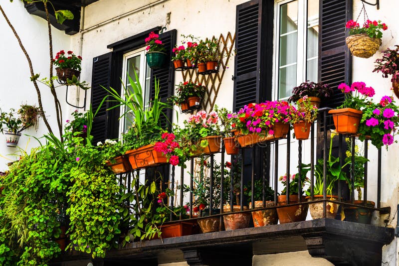 Mix of Flowers on the Balcony of a House Stock Image - Image of ...