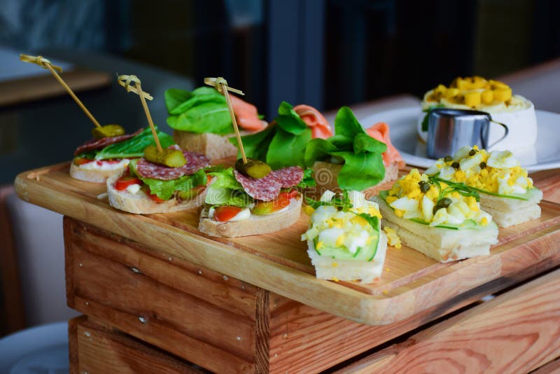 Mix Food on Dinner Table, Appetizer and Dessert Stock Image - Image of ...