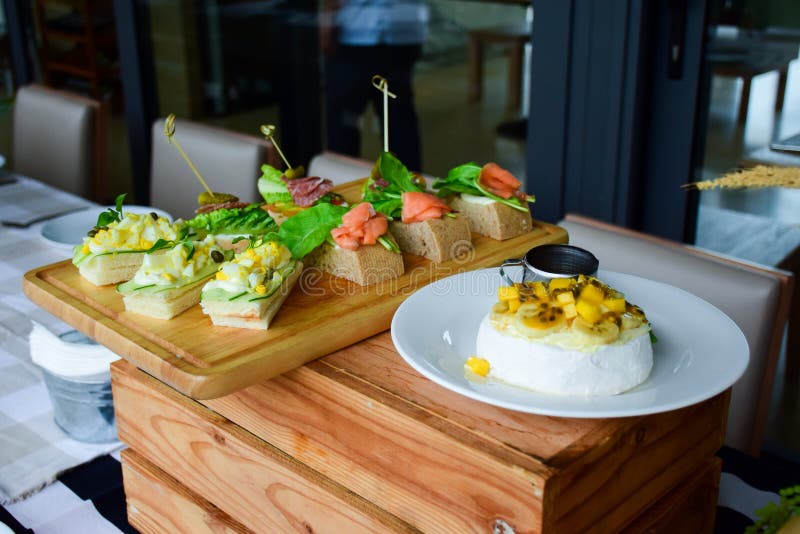 Mix Food on Dinner Table, Appetizer and Dessert Stock Photo - Image of ...