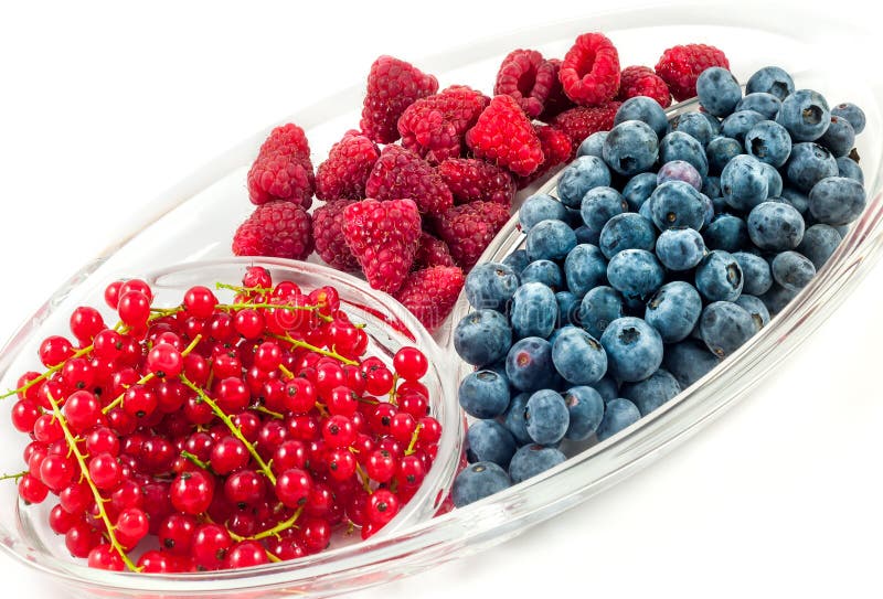 Mix of Fresh Berries. Raspberry, Red Currant and Blueberries Stock ...