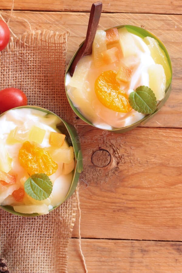 Mix Fruit Salad Topping on Tofu Milk. Stock Image - Image of fruit ...