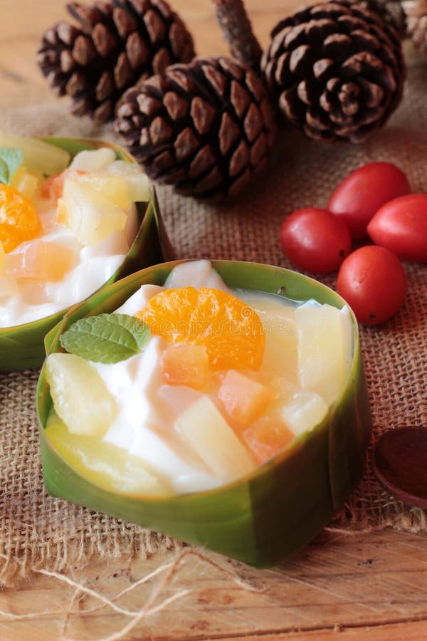 Mix Fruit Salad Topping on Tofu Milk. Stock Image - Image of pineapple ...