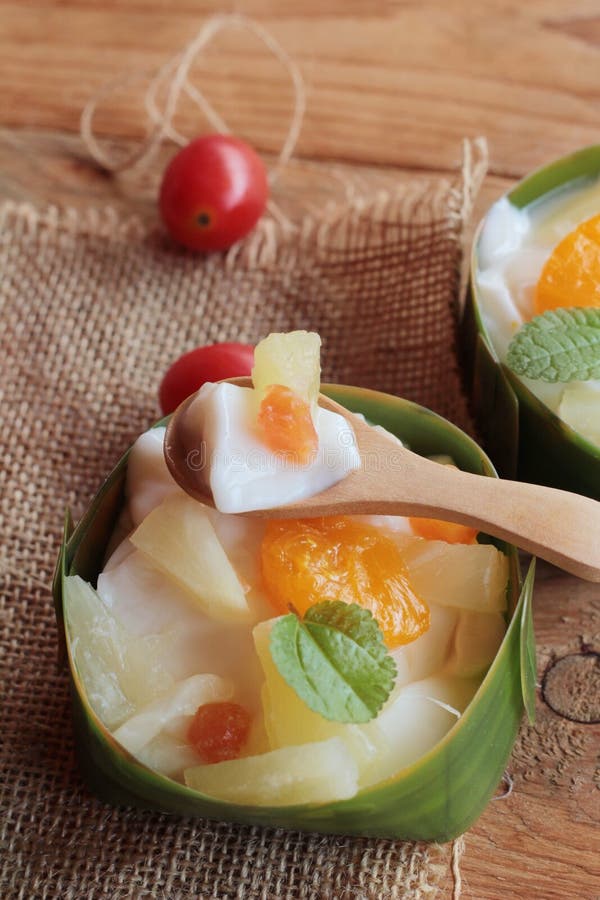 Mix Fruit Salad Topping on Tofu Milk. Stock Photo - Image of mixed ...