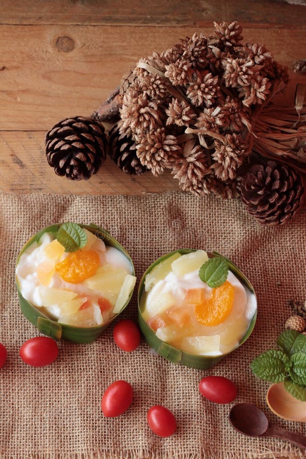 Mix Fruit Salad Topping on Tofu Milk. Stock Image - Image of toppings ...