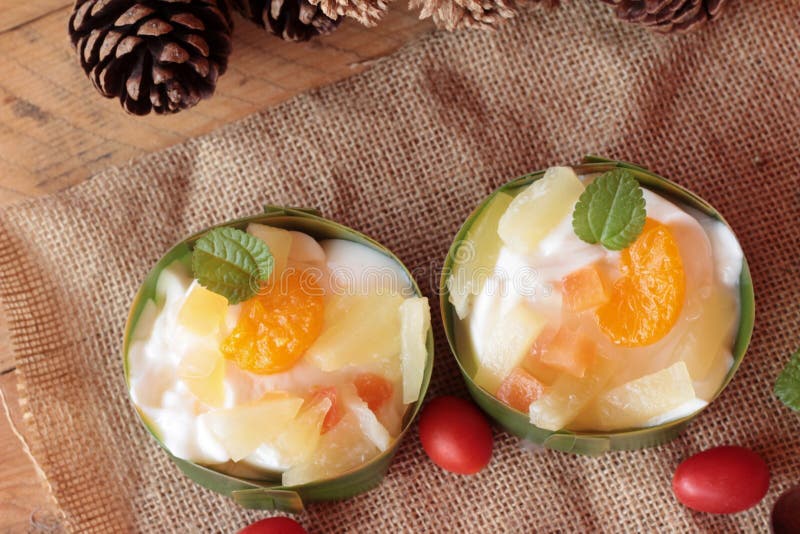 Mix Fruit Salad Topping on Tofu Milk. Stock Image - Image of toppings ...