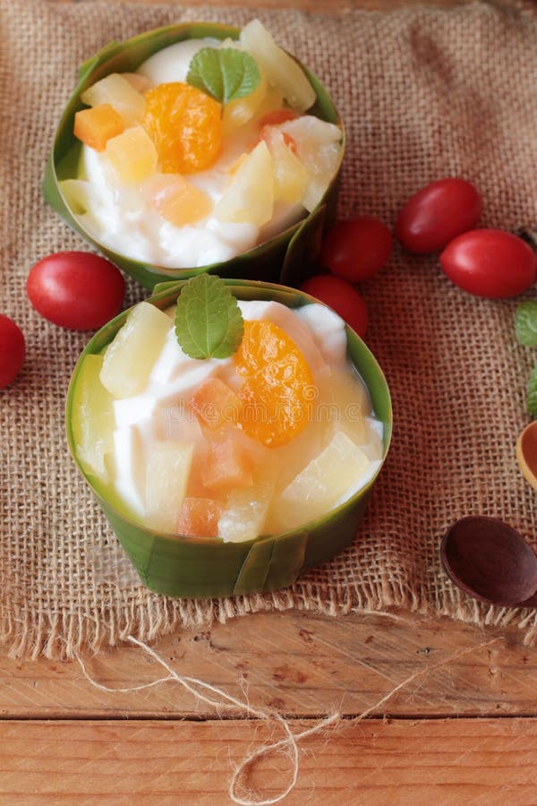 Mix Fruit Salad Topping on Tofu Milk. Stock Photo - Image of fresh ...