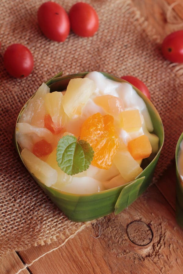 Mix Fruit Salad Topping on Tofu Milk. Stock Image - Image of bowl ...
