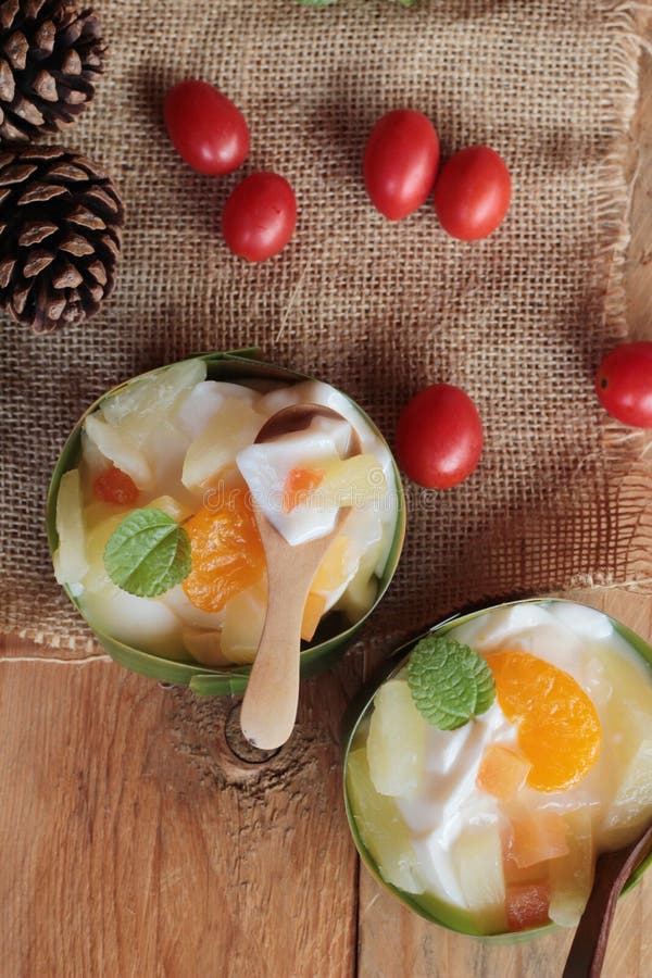 Mix Fruit Salad Topping on Tofu Milk. Stock Image - Image of fresh ...