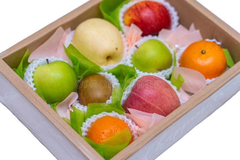 Mix Fruit Set in Box Premium Gift Stock Photo - Image of pear, apple ...