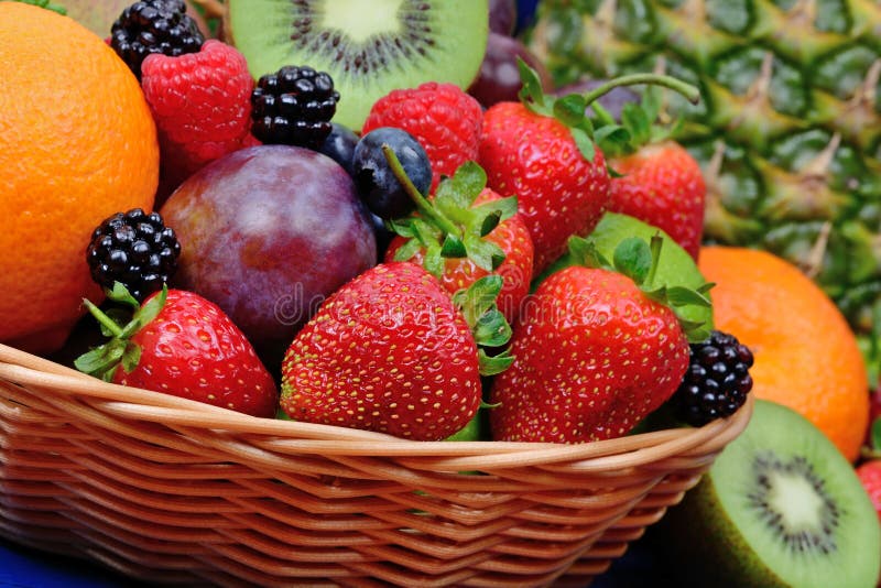 Mix of Fruits on Basket on Table Stock Image - Image of healthy, group ...
