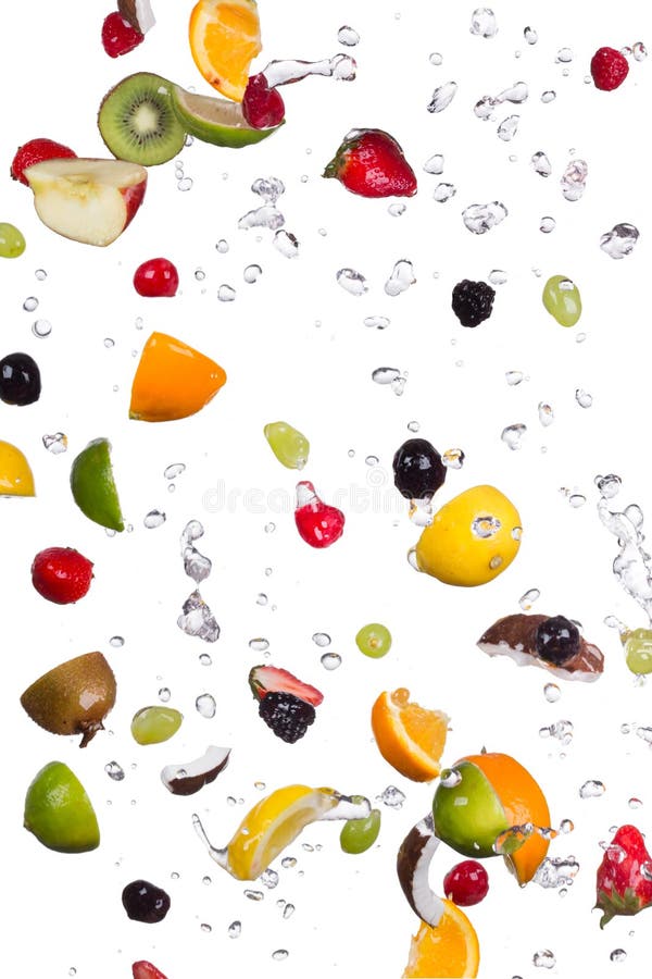 Mix of Fruits with Water Splashes on White Stock Photo - Image of lime ...