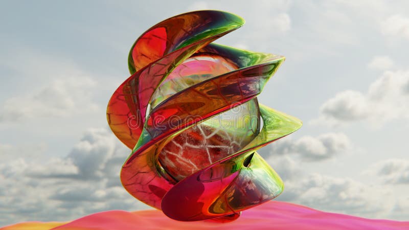Mix of Geometric Shapes. Glass Sphere in the Clouds. Elegant Background ...