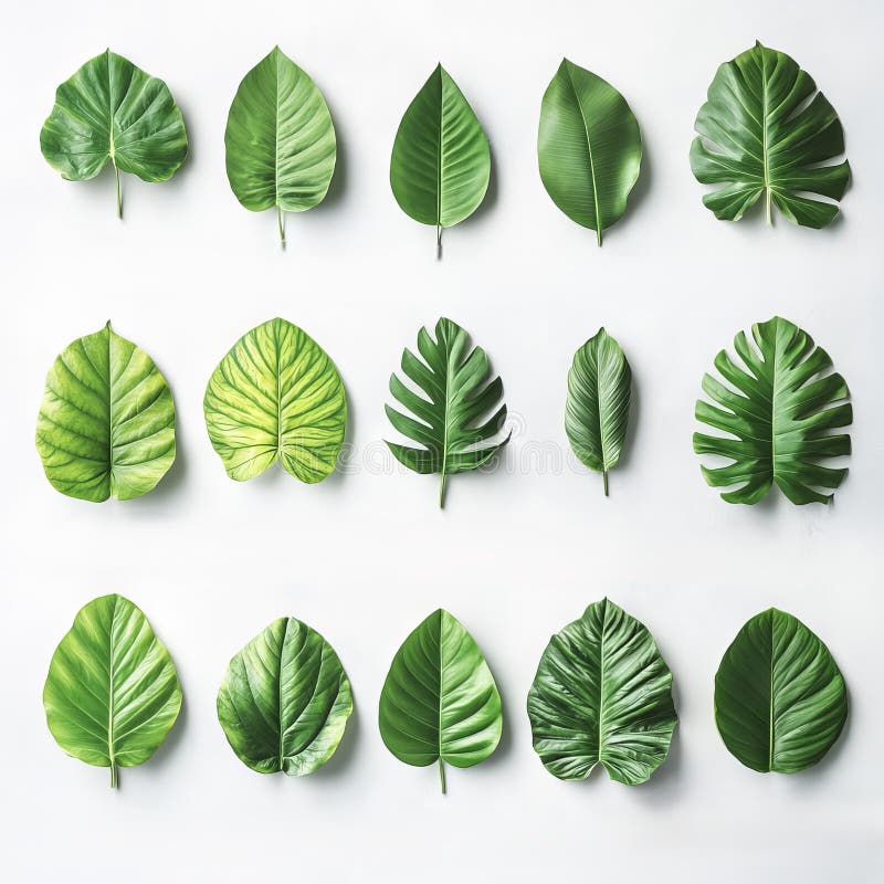 A Mix of Green Leaves Set Against a White Background Stock Illustration ...