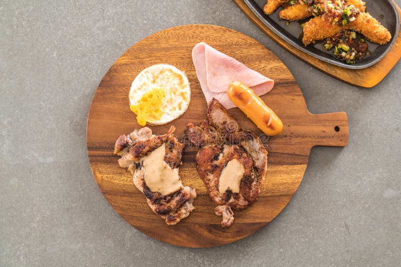 Mix grilled steak stock photo. Image of plate, wood, sausage - 97494450