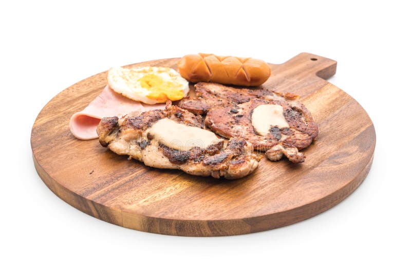 Mix Grilled Steak on Wood Plate Stock Photo - Image of chicken, roast ...