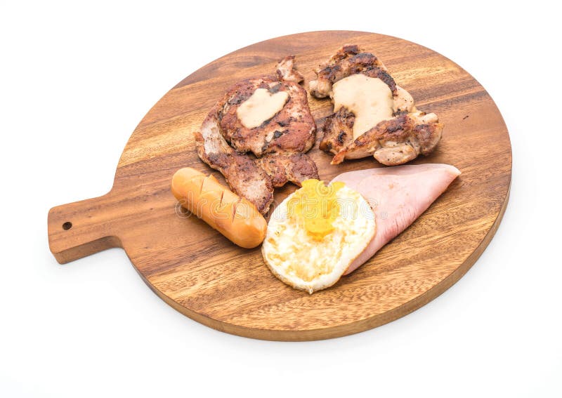 Mix Grilled Steak on Wood Plate Stock Photo - Image of chicken, fried ...