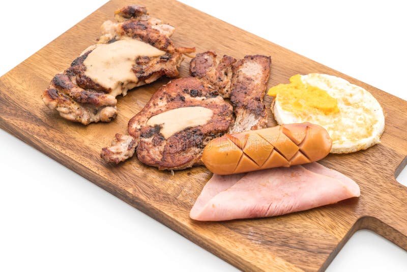 Mix Grilled Steak on Wood Plate Stock Image - Image of food, pork: 97343327