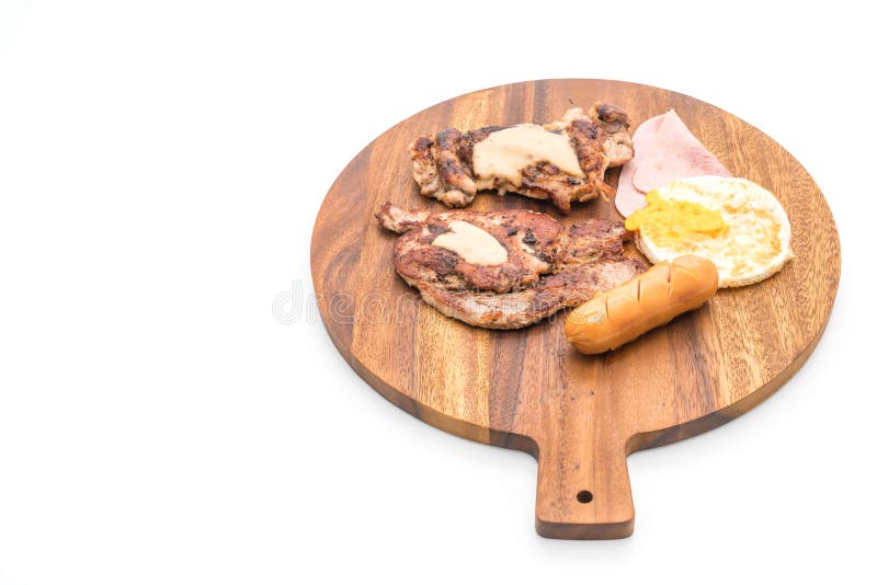 Mix Grilled Steak on Wood Plate Stock Image - Image of barbecue, board ...