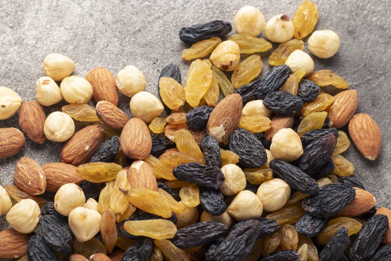 Mix of Hazelnuts, Almonds, Golden and Black Raisins Stock Photo - Image ...