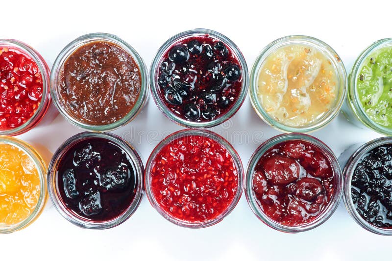 Mix of jams in jars stock image. Image of fruit, black - 88533313