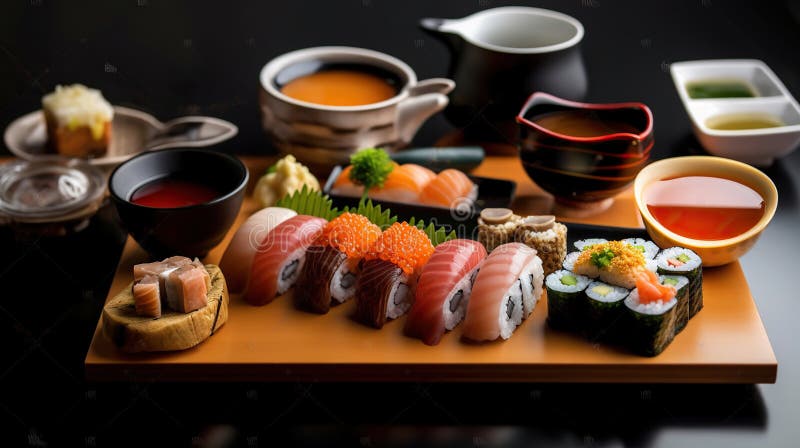 Mix of Japanese Food on Restaurant Table. Generative AI Stock ...