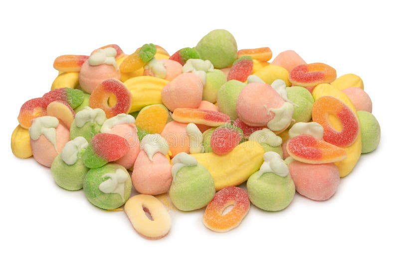 Mix of Jelly Candys and Marshmallows Isolated on a White Background ...