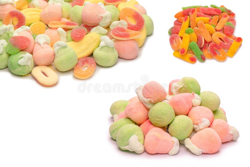 Mix of Jelly Candys and Marshmallows Isolated on a White Background ...