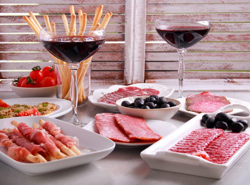Mix of Meat Products and Appetizers Stock Image - Image of dinner ...