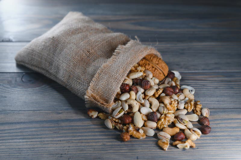 A Mix of Nuts in a Craft Bag Stock Image - Image of diet, ingredient ...