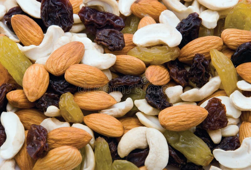 Mix of nuts and raisins stock image. Image of grape, raisins - 10072763