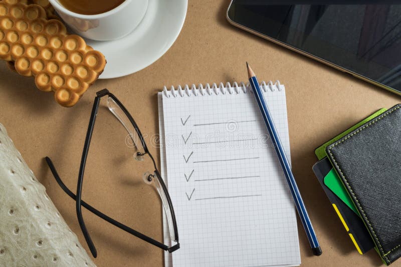 Mix of Office Supplies and Business Gadgets on Office Desk Stock Photo ...
