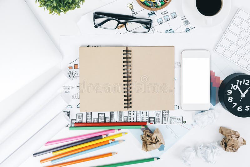 Modern White Desktop with Objects Stock Image - Image of laptop ...