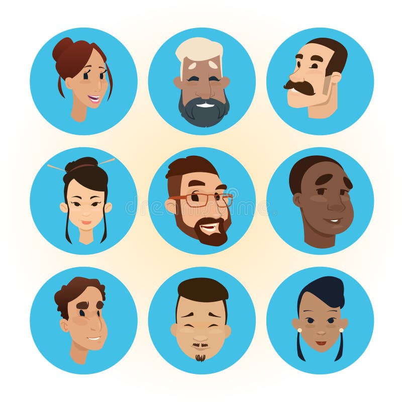 Mix Race People Faces Icon Set Diversity Concept Stock Vector ...