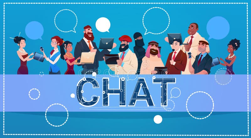 Mix Race People Group Using Gadgets Chat Social Network Communication ...