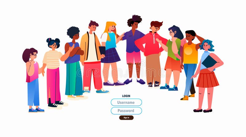 Mix Race Students Group Standing Together Online Education E-learning ...