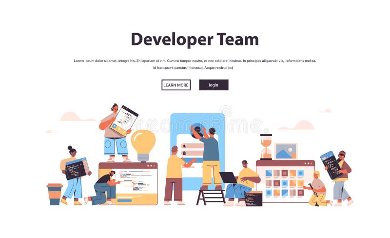 Mix Race Web Developers Team Creating Program Code Application Development Software Programming ...