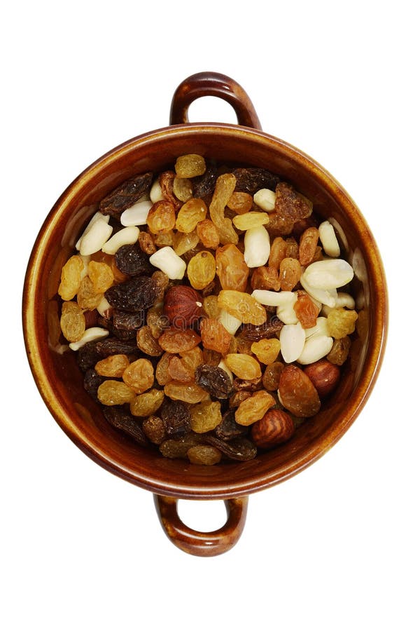 Mix of Raisins and Different Nuts in a Bowl on a White Stock Photo ...